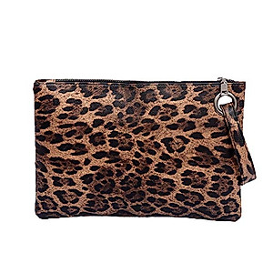 Ayliss Women's Animal Print Oversized Clutch Purse Bag Evening Handbag Wristlet PU Leather Zebra Leopard Zippers(Brown Leopard)