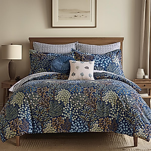 Levtex Home - English Forest Navy Duvet Cover Set - King Duvet Cover (106 x 94in.) + Two King Pillow Cases (20 x 36in.)- Leaves - Navy, Green, Teal, Blue, Cream - Rayon/Cotton