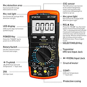 Digital Multimeter TRMS 6000 Count, BTMETER BT-770M Auto/Manual Ranging DMM Electrical Meter Tester for AC/DC Amp, AC/DC Volt, Ohm Capacitance Frequency Continuity Temperature NCV, Auto Backlight