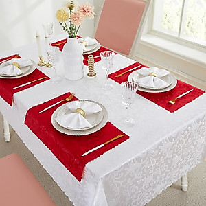 HommxJF 4 Pieces Wave Scroll Damask Jacquard Red Placemats,13 x 19 inch Protect Surface Heat and Stain Resistant Dinner Mats