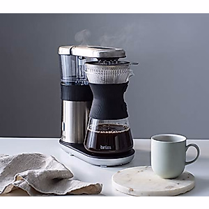brim 8 Cup Pour Over Coffee Maker Kit, Simply Make Rich, Full-Bodied Coffee Every Time, Set Includes Glass Carafe, SCA Measuring Scoop, Silicone Sleeve, and Healthy-Eco Reusable Filter, Stainless Steel