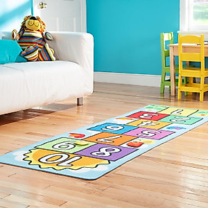 Melissa & Doug Hop & Count Hopscotch Rug (Play Space & Room Decor, Skid-Proof Backing, 27” H x 5.5” W x 5.5” L) - Classic Hopscotch Rug For Kids