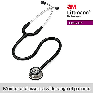 3M 5620 Littmann Classic III Monitoring Stethoscope with Black Identification Tag, 27" Black Tube