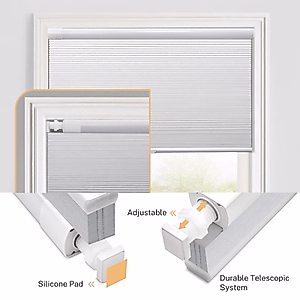 Keego Cordless No Drill Cellular Blinds for Window Blackout Honeycomb Shades No Tools Easy Install for Home Kitchen Bedroom Office(Blackout,White,34w x 60h)