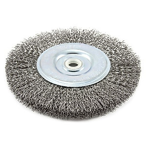 Forney 72745 Wire Bench Wheel Brush, Coarse Crimped with 1/2-Inch and 5/8-Inch Arbor, 6-Inch-by-.012-Inch