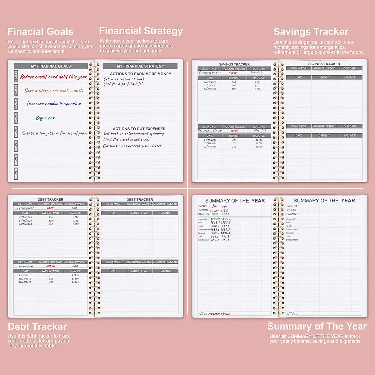 Budget Planner - Monthly Finance Organizer with Expense Tracker Notebook to Manage Your Money Effectively, Undated Finance Planner/Account Book, Start Anytime, 1 Year Use, A5, Rose
