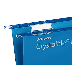 Rexel Foolscap Heavy Duty Suspension Files with Tabs and Inserts for Filing Cabinets, 15 mm Base, Polypropylene, Blue, Crystalfile Extra, Pack of 25, 70630