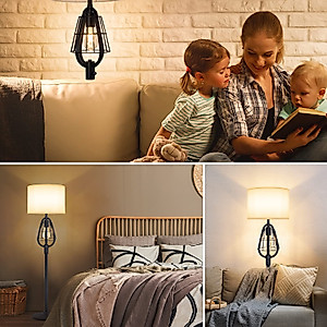 Farmhouse Floor Lamp with Night Light - Modern Standing Lamp for Living Room, 2-Light Industrial Tall Lamp with White Drum Shade, Black Pole Light & Stand up Lamp for Bedroom Office,Home, Reading