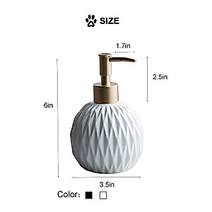 Ceramics Gold Soap Dispenser for Bathroom, Relief Soap Dispenser for Kitchen Sink, 400ml/13.5Oz Refillable Liquid Hand Soap Dispenser with Gold Pump (White)