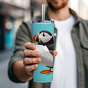 Puffin Seabird Bird Skinny Tumbler 20oz with Straw Insulated Water Bottle Gift