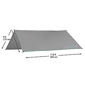 FE Active Rain Fly Canopy Tent - X Large Tarp 12' x 9' with 380T Ripstop 5000mm Waterproof Coating for Rain & Wind Protection Tarp Cover for Camping Hammock & Tent Areas | Designed in California, USA