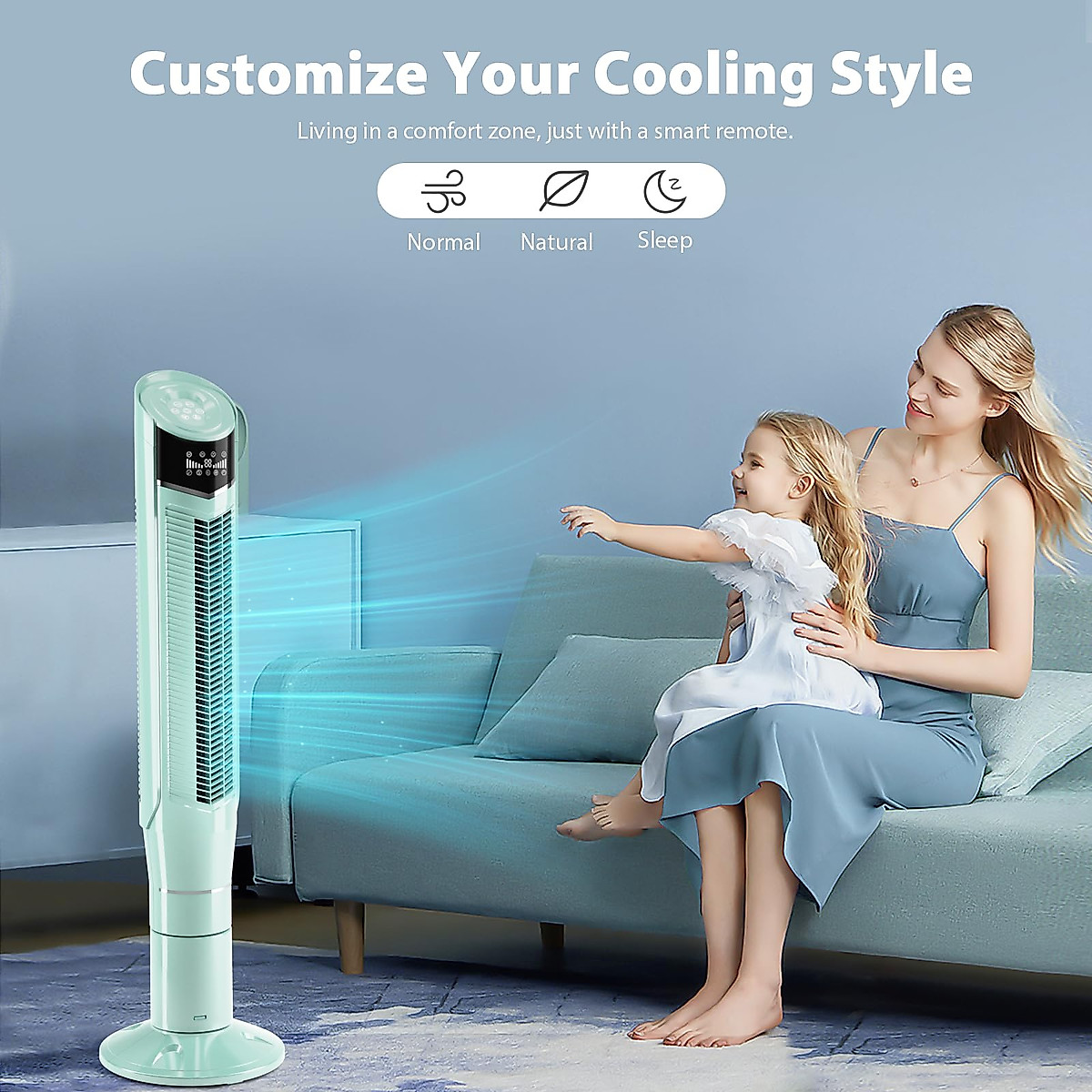 Antarctic Star Tower Fan 360°Oscillating Fan Quiet Cooling 24H Timer Remote Control Powerful Standing 8 Wind Speed 3 Wind Modes Ionizer Bladeless Portable LED Display,Bedroom Office 47-Inch black