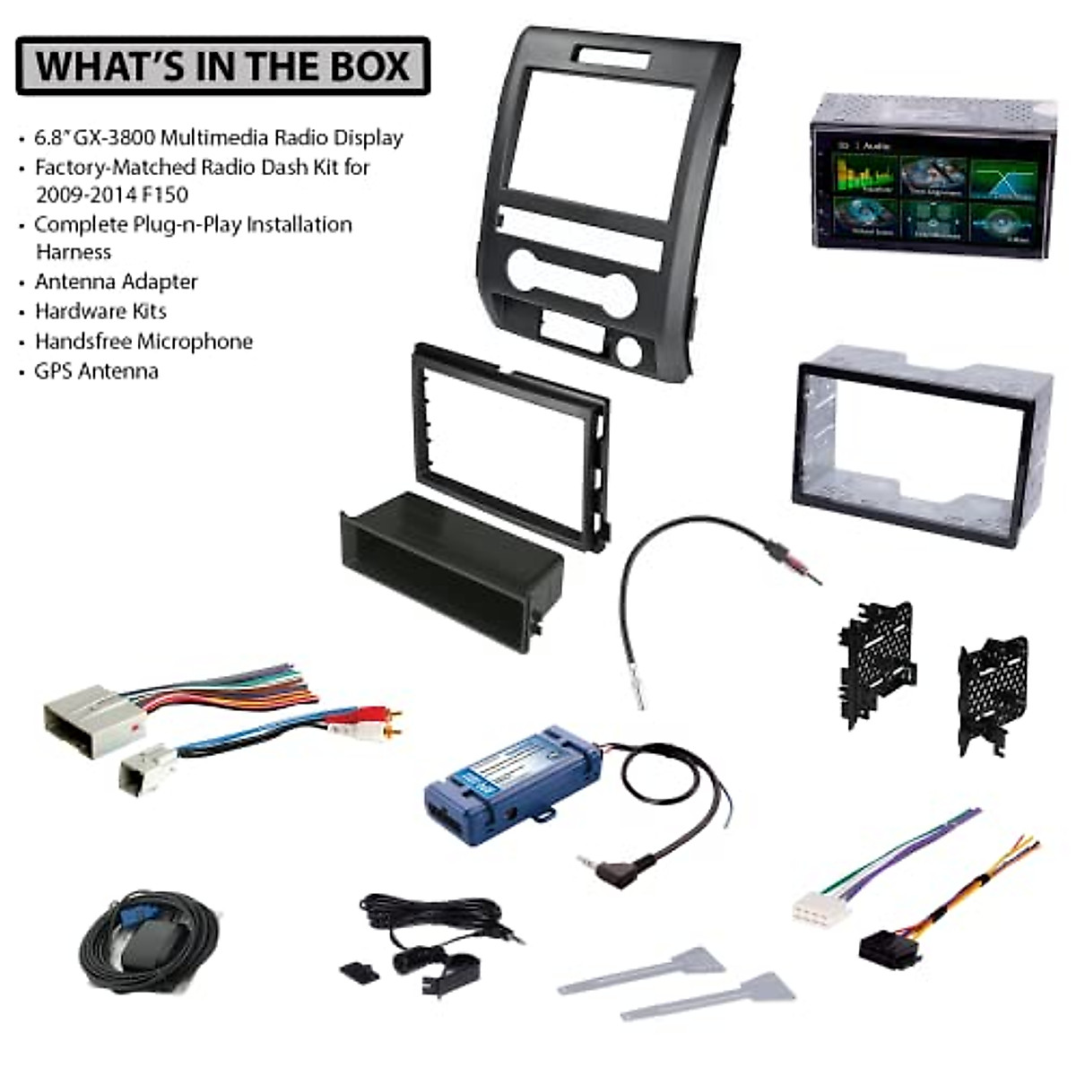 6.8" Double Din Car Stereo Kit for Ford F-150 (2009-2014) Apple CarPlay, Android Auto, Can Buss Interface with Steering Wheel Control Retention, Bluetooth, Dash Kit, Backup Camera