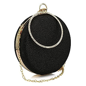 Women's Round Ball Clutch Rhinestone Ring Handle Designer Wristlets Handbag Purse Wedding Party Prom Evening Bag (Black)