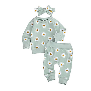 Newborn Infant Baby Girl Clothes Set Long Sleeve Sweatshirts Tops Pants Outfits Clothing Gifts 3 6 9 12 18 24 Months (Green, 0-6 Months)