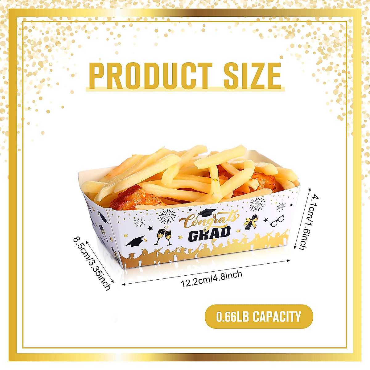 50 Pcs Graduation Snack Trays Disposable Food Holder Congrats Grad Paper Food Trays Wedding Popcorn Tray Birthday Party Supplies for Graduation Party Supplies Popcorn Decoration Platter (Black)