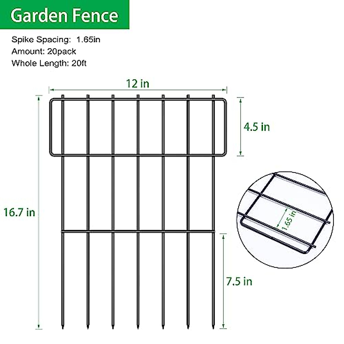 Sunexinlo 20 Packs Garden Fence Animal Barrier Border, 17x12In Short Metal Fencing Panel for Garden Yard Vegetable Flower Beds, 20Ft