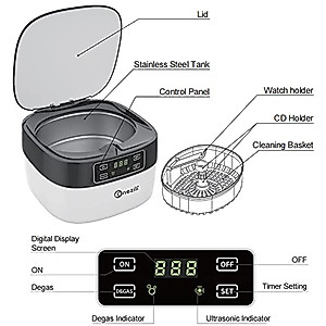 ONEZILI Ultrasonic Jewelry Cleaner, 650ml Portable Ultrasonic Glasses Cleaner Machine with Degas and 5 Digital Timer, for Cleaning Eyeglasses, Jewelry, Rings, Silver and Watches