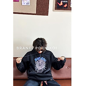 Hip Hop Spider Web Print Hoodie Men Women Spider Sweatshirts Pullover Y2k Clothes Sudaderas Tops (black,M,Medium)
