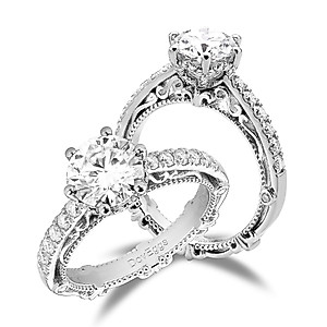 DovEggs Moissanite Engagement Rings for Women,Moissanite Ring, 1.5ct Center 7.5mm G-H-I Color Cut Vintage/Antique Moissanite Art Deco Anniversary Wedding Ring 14K Gold QUALITY Sterling Silver(8)