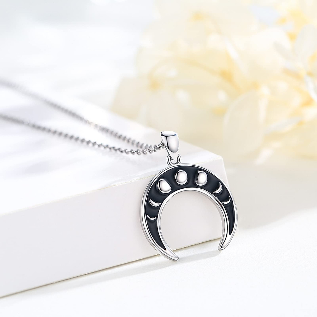 CHENGHONG Moon Phase Necklace 925 Sterling Silver Cresent Moon Necklace Moon Charm Jewelry Gifts for Women Men
