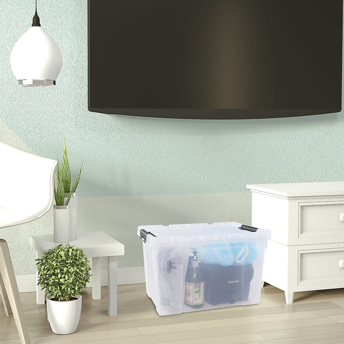 Kiddream 34 Quarts Latching Storage Box with Wheels, Clear Storage Totes Bins Set of 4, F