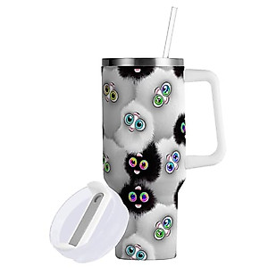 RPLIFE Cute Fun Vivid Black White Creatures 40oz Tumbler with Handle, Stainless Steel Water Bottle with Straw, Coffee Tumbler