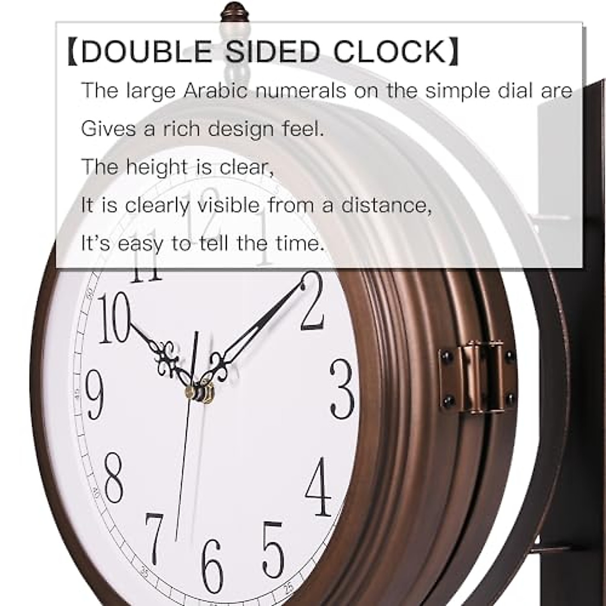 Bestime 66264A 16-Inch Antique Red Copper Double Sided Metal Wall Clock Quiet,Easy Read,Home Décor,Indoor,Outdoor,Garden,Farmhouse,Yard,Station,Office,Photography Props,Living Room,Kitchen,Bedroom.