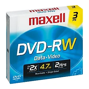 Maxell 4.7GB 2X DVD-RW (3 -Pack)
