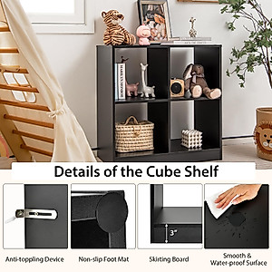 Giantex 4-Cube Bookcase Black - 2-Tier Freestanding Open Bookshelf with Anti-Toppling Device, Wooden Decorative Storage Organizer, Modern Floor Display Shelf for Kid's Room Study Bedroom Living Room