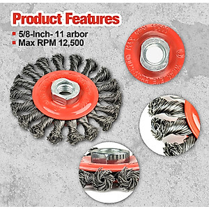 Aain 10 PCS - 4 Inch Twist Knotted Wire Wheel Brush for Grinders and Angle Grinder - 5/8 Inch-11 Threaded Arbor - 0.020 Inch Carbon Steel Wire,4" x 5/8-Inch | 11 UNC (AQ19A10)