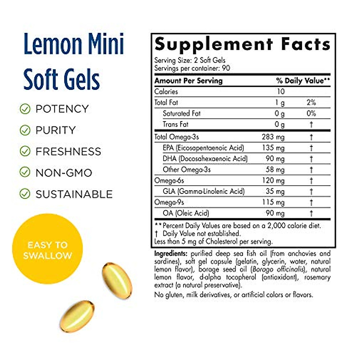Nordic Naturals Complete Omega Jr, Lemon - 180 Mini Soft Gels - 283 mg Total Omega-3s & 35 mg GLA - Healthy Cognition, Nervous System Function - Non-GMO - 90 Servings