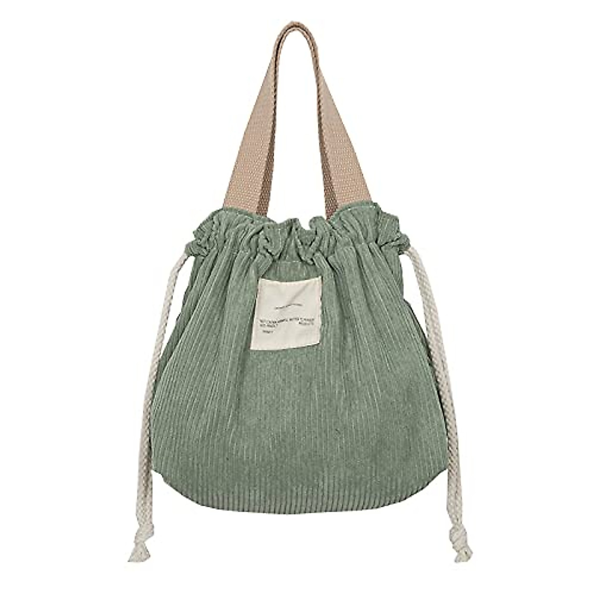 CHERSE Corduroy Lunch Bag for Women Lunch Box Aesthetic Lunch Bag Drawstring Cute Hand Bag Pastel Supplies (Drawstring Green)