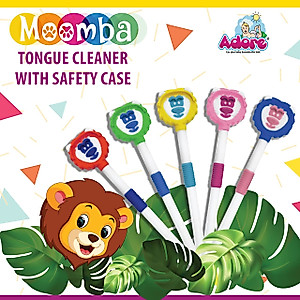 Adore Moomba Tongue cleaner with Safty case Best for child oral care, Multicolour (Pack of 5)