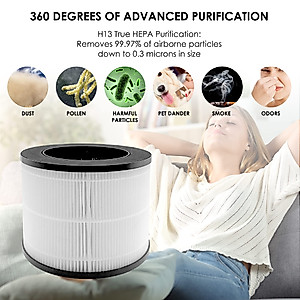 Flintar EPI153 Replacement Filter, Compatible with MOOKA and KOIOS EPI153 EP1153 Air Purifier EPI-153, 3-in-1 H13 Grade True HEPA and Activated Carbon Filter, 2-Pack