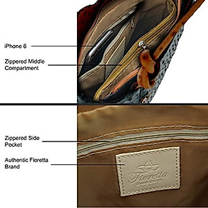 Fioretta Italian Genuine Leather Ostrich Pattern Top Dual Handles Tote Shoulder Bag Backpack Handbag For Women (Black and Brown)