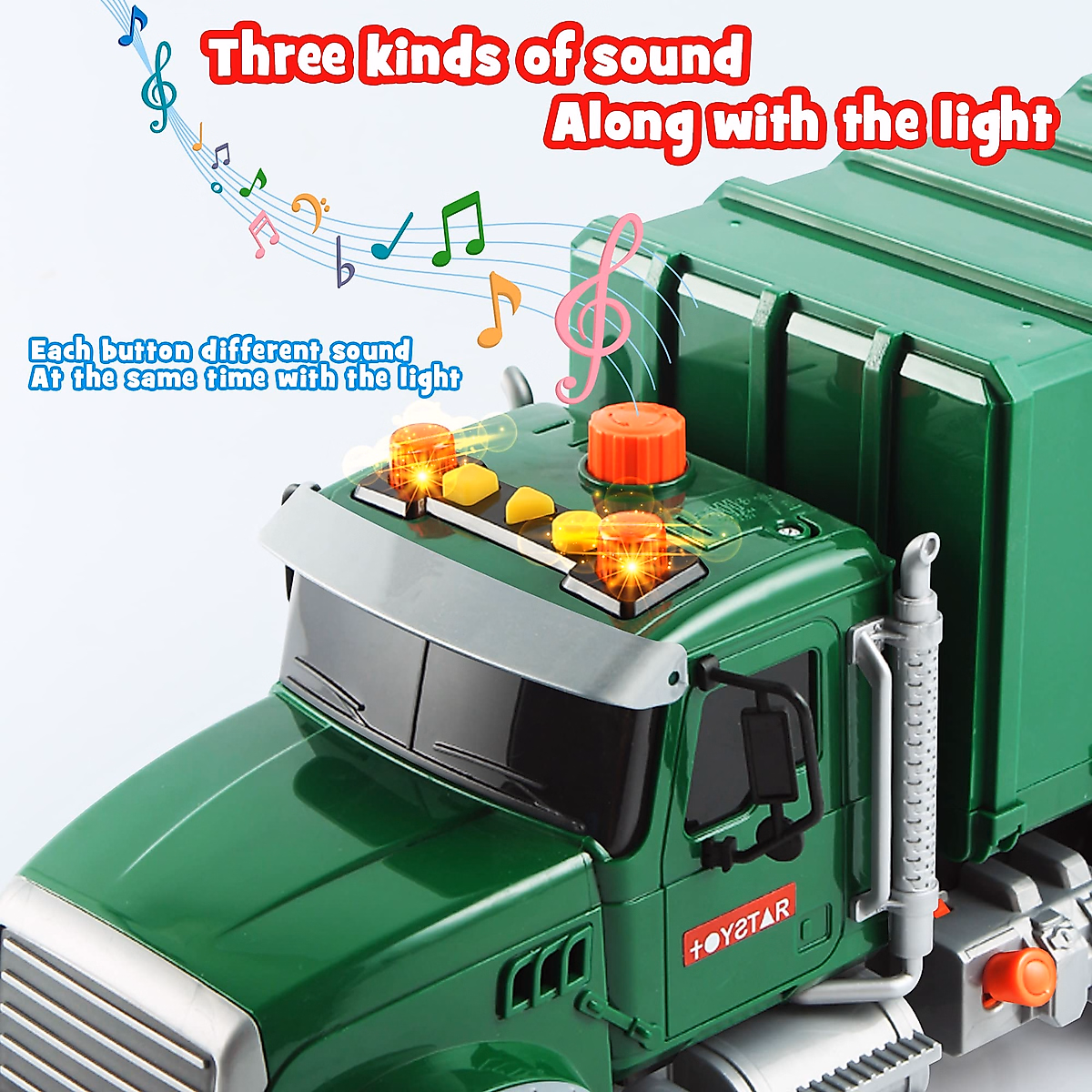 Dwi Dowellin Toddler Toys for 3 + Years Old Boys, 15" Large Garbage Truck Toy,Friction Powered Waste Management Garbage Truck with Lights and Sounds,3 Rear Loader Trash Cans,Kids Gift