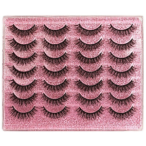 Newcally Lashes False Eyelashes Natural Fluffy Faux Mink Lashes Pack Cat Eye Wispy 5D 13MM Fake Eye Lashes 14 Pairs Russian Strip Lashes Multipack