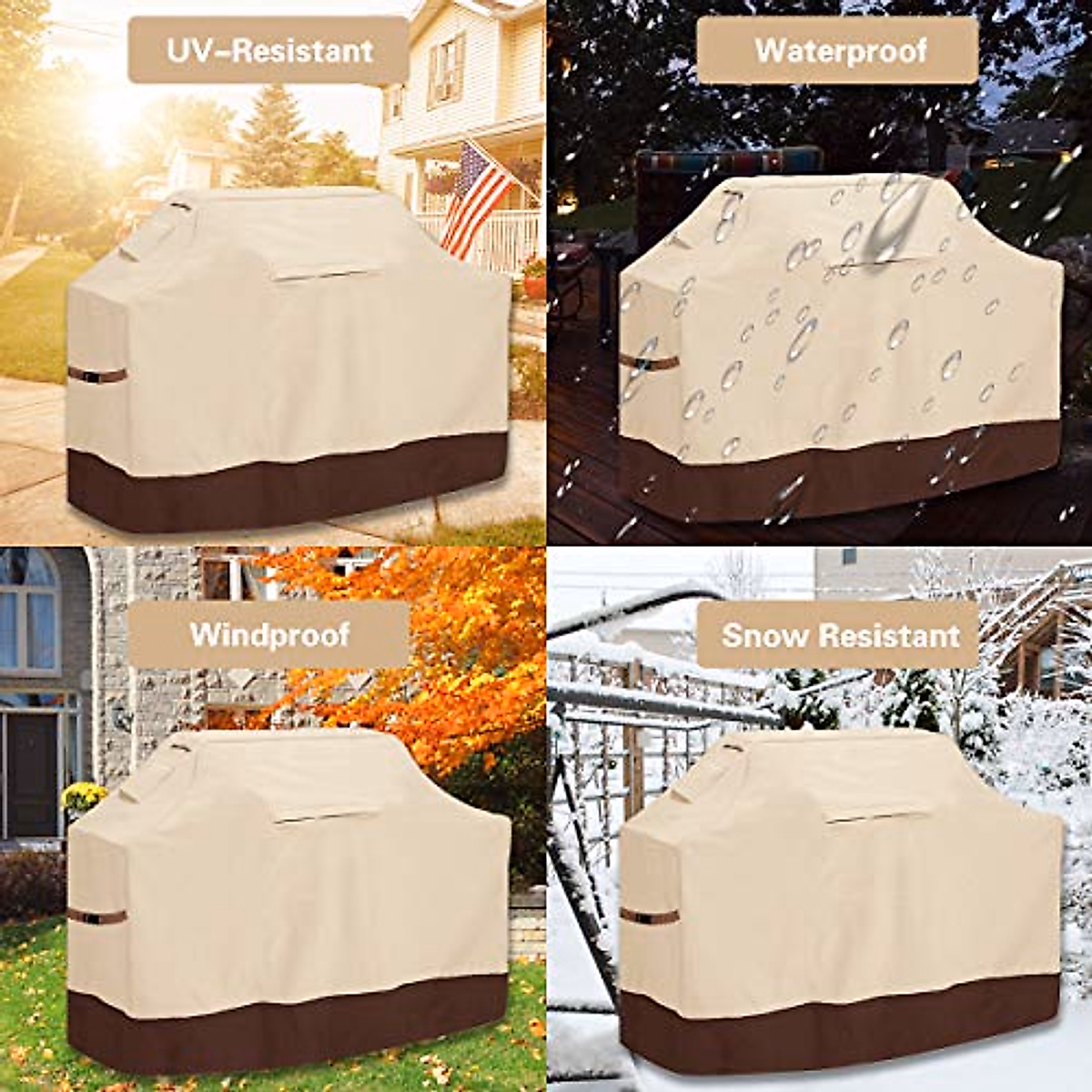 Vailge Grill Cover,58-inch Waterproof BBQ Cover,600D Heavy Duty Gas Grill Cover, UV & Dust & Rip & Fading Resistant,Suitable for Weber, Brinkmann, Char Broil Grills and More,Beige