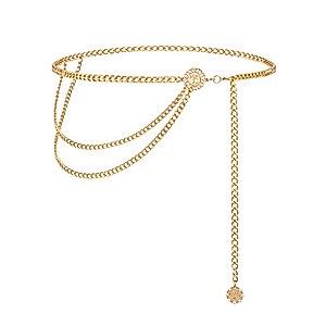 FIORETTO Chain Belt for Women Metal Waist Belts Fashion Multilayer Chain Belts for Dress Sun Gold Length 47in