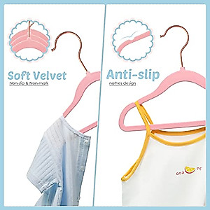 DUDUCOFU 30 Pack 11.8 inch Pink Velvet Hangers Baby Clothes Hangers Non Slip Kids Felt Hangers with 360 Degree Swivel Hook Toddler Hangers for Closet