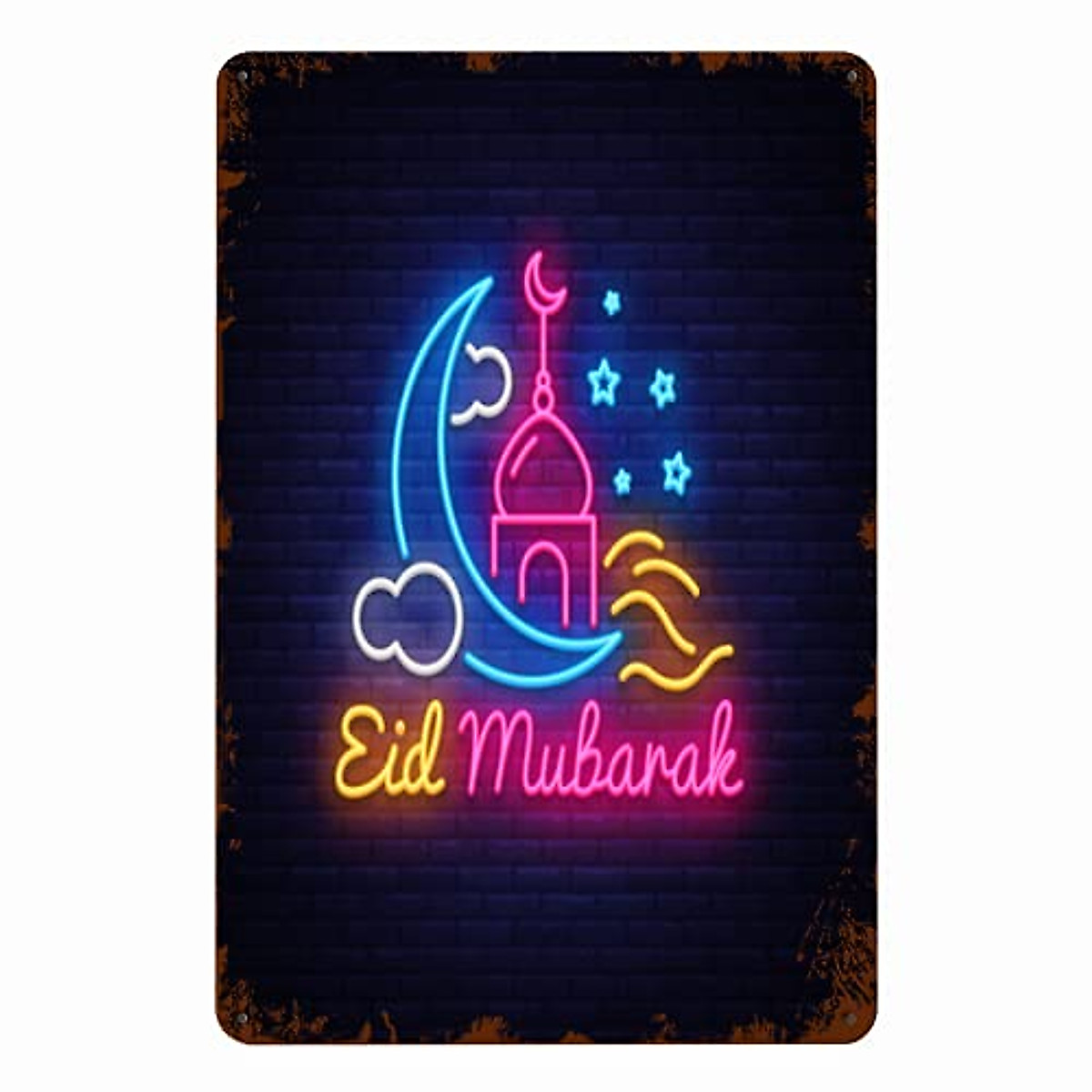 Metal Tin Sign-Vector Festive Illustration of eid Mubarak Label Ramadan Kareem Holiday Card Muslim holida-Metal Tin Sign Retro Home Kitchen Office Garden Garage Wall Decor Tin Plaque lz 8×12 Inch
