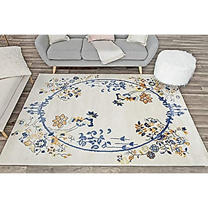 Rugs America Ivory Blue Floral Transitional Rug Gold Magnolia VA20D 2'0"X4'0" Area Rug