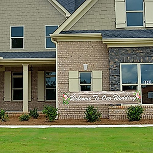 Welcome to Our Wedding Banner Sign, Wedding Reception Decorations, Large Bridal Shower Party Backdrop Photo Booth Props Indoor Outdoor Decor Supplies (9.8x1.6ft)