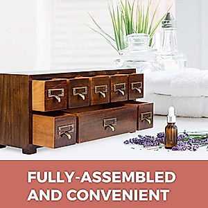 Label Holder Organizer Traditional Medicine Cabinet - Desktop Wide & Small Cabinet w/ 8 Drawers - Tabletop Apothecary Cabinet - Pre-Assembled Oriental Furniture - Vintage Card Catalog - Chest Drawer