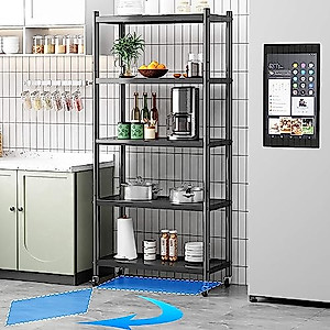 5 Tier Lightweight Storage Metal Shelves, Kitchen Storage Shelves Garage Shelving Unit, Large Capacity Storage Rack, Utility Shelf for Pantry Closet Office Laundry (32" Lx16“ Wx63” H)