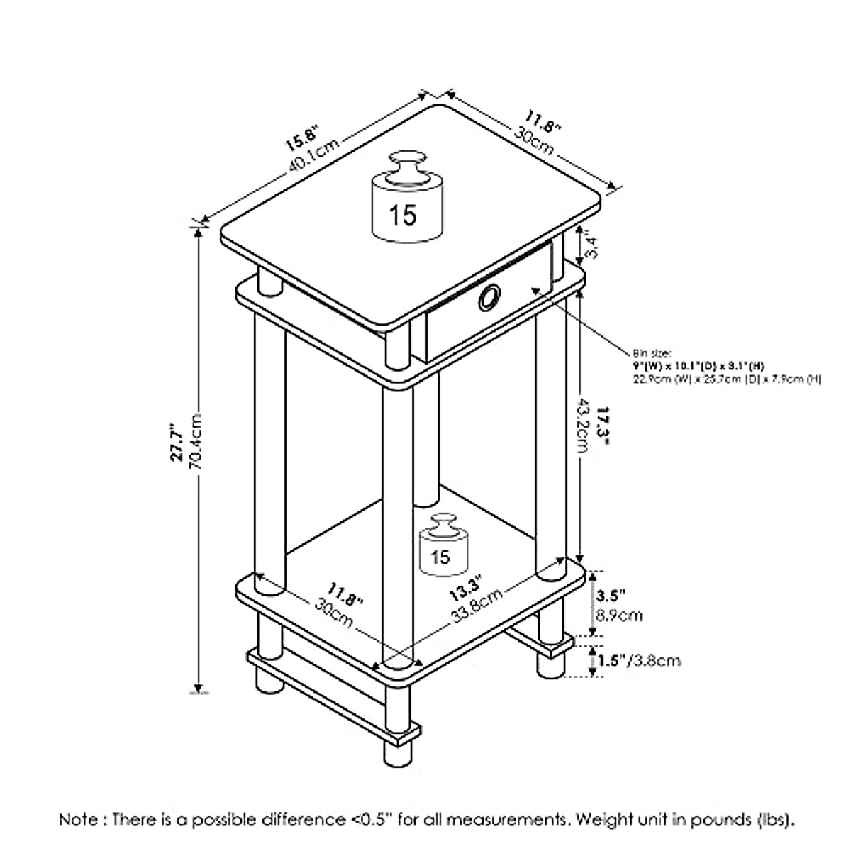 Furinno 17017 Turn-N-Tube End Table, 1-Pack, Espresso