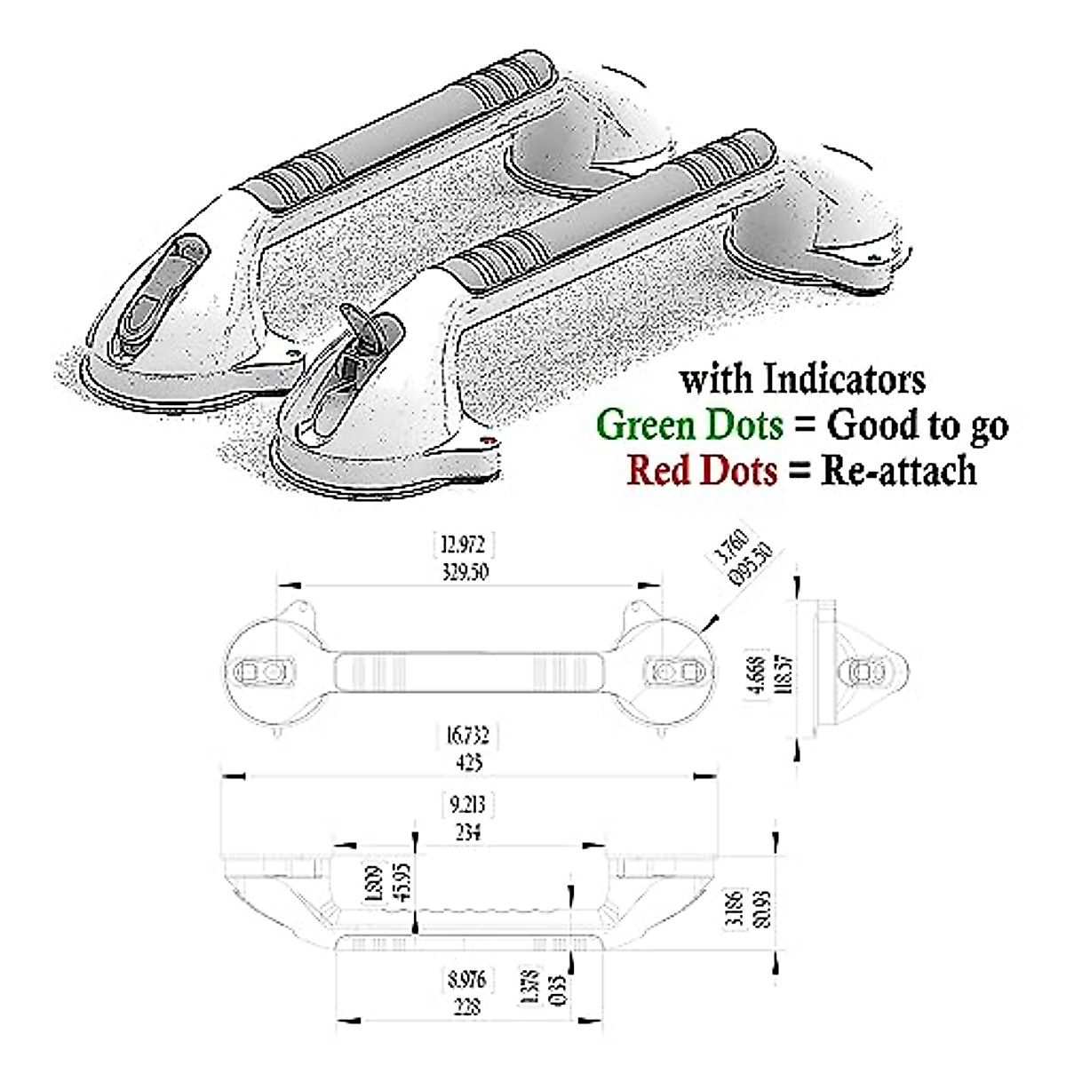 AmeriLuck 16.5inch 2 Pack Suction Balance Assist Bathroom Shower Handle,Bath Grab Bar with Indicators(White/Grey)