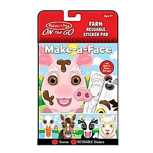 Melissa & Doug On The Go Make-a-Face Reusable Sticker Pad Travel Toy Activity Book – Farm Animals (10 Scenes, 76 Cling Stickers)