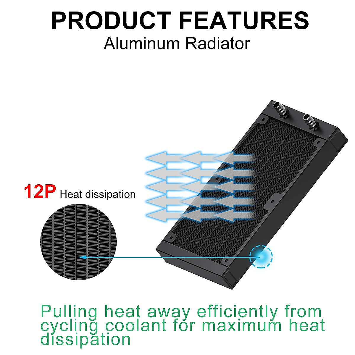 Clyxgs Water Cooling Radiator, 12 Pipe Aluminum Heat Exchanger Radiator with Tube for PC CPU Computer Water Cool System DC12V 240mm